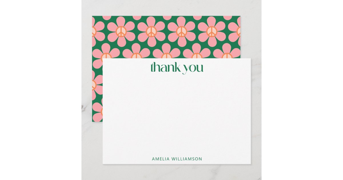 Custom Colorful Peace Floral Green Baby Shower Thank You Card | Zazzle