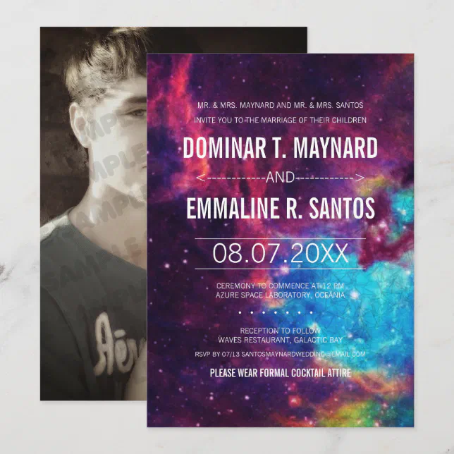 Custom Colorful Photo Galaxy Wedding Invitation | Zazzle