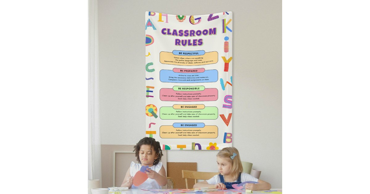 Custom Colorful Teacher's Classroom Rules Banner | Zazzle