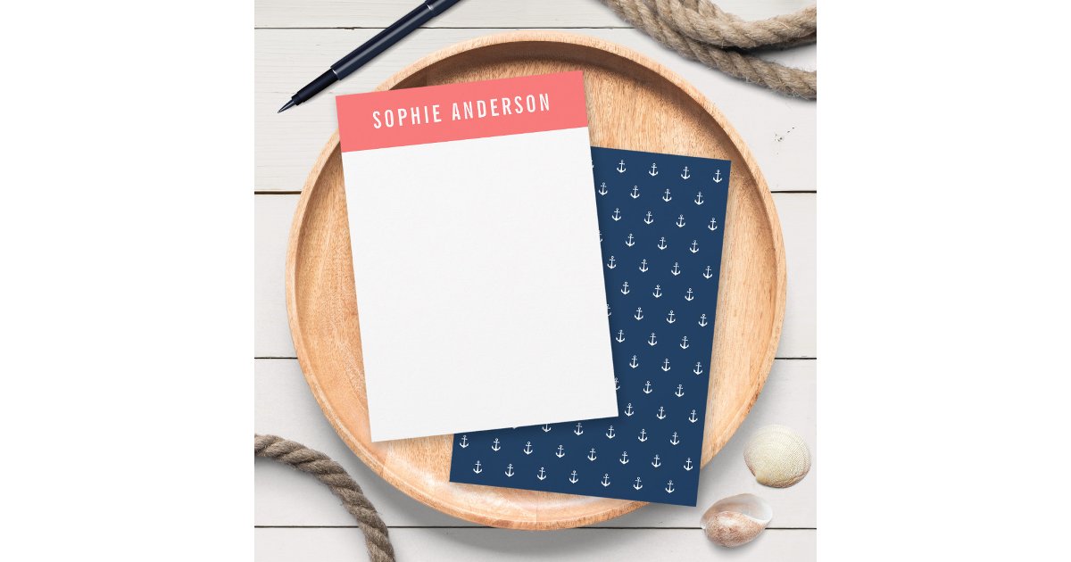 Custom Colors Add Name Nautical Anchor Note Card | Zazzle