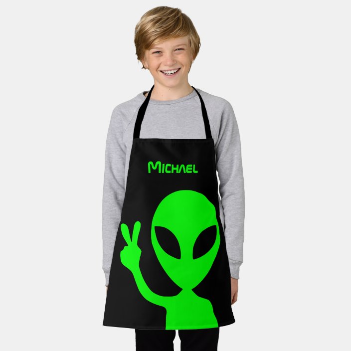 Custom Colors Peaceful Alien Apron | Zazzle.com