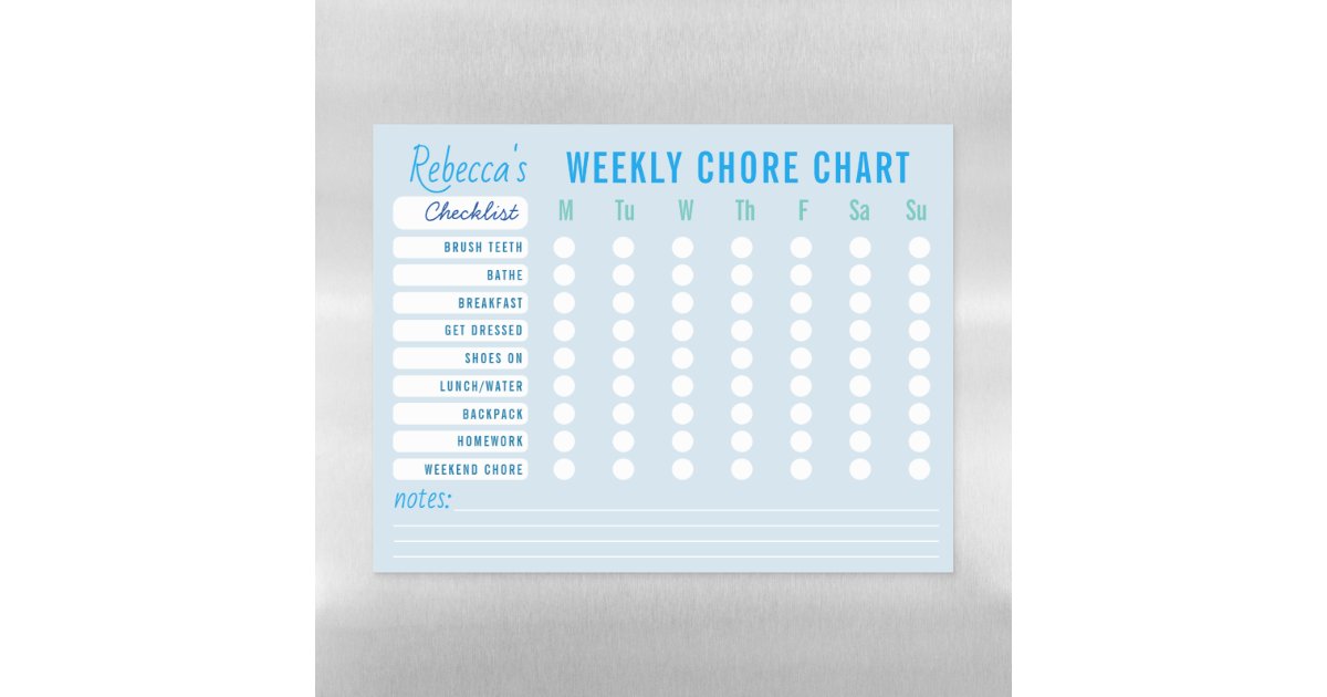 Custom Colors Weekly Chores Chart Checklist Blue Magnetic Dry Erase ...