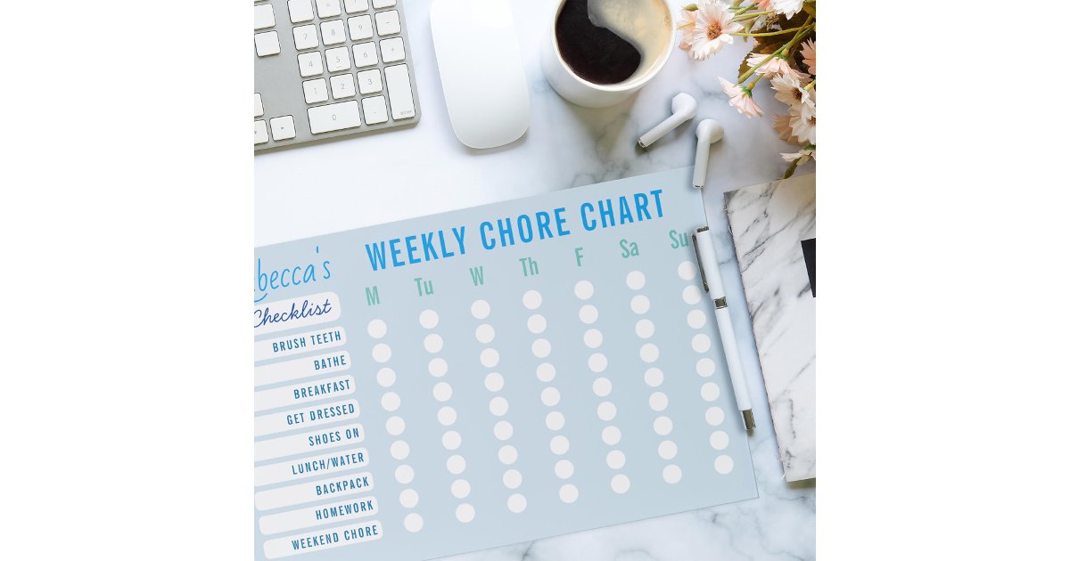 Custom Colors Weekly Chores Chart Checklist Blue Paper Pad | Zazzle