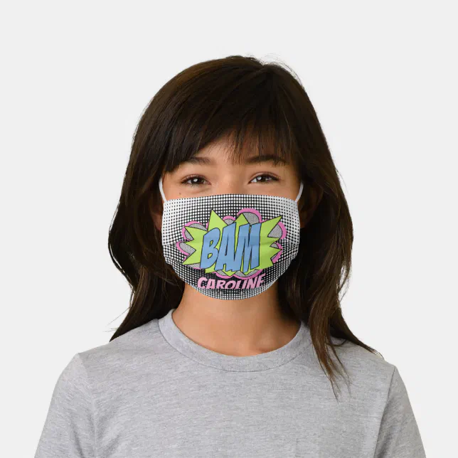 Custom Comic Book Pop Art BAM! Illustration Kids' Cloth Face Mask | Zazzle