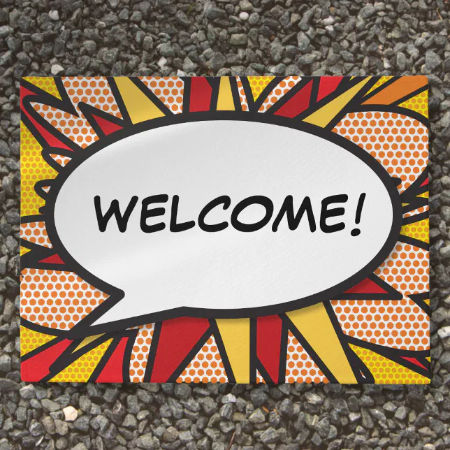 Custom Comic Book Speech Bubble WELCOME Doormat | Zazzle