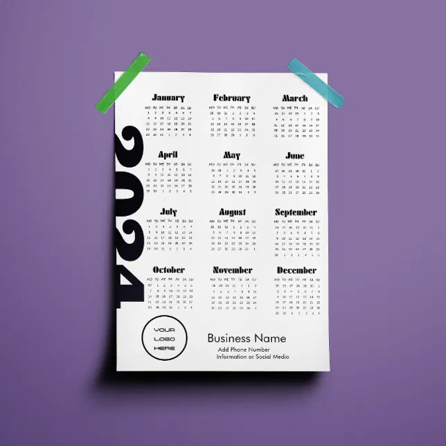 Custom Company 2024 Calendar Black And White Program | Zazzle