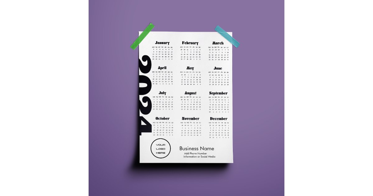 Custom Company 2024 Calendar Black And White Program | Zazzle