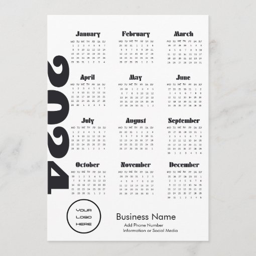 Custom Company 2024 Calendar Black And White Program | Zazzle