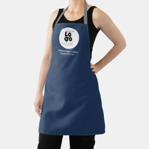 Custom Company Black Logo /Navy Blue Staff Uniform Apron | Zazzle
