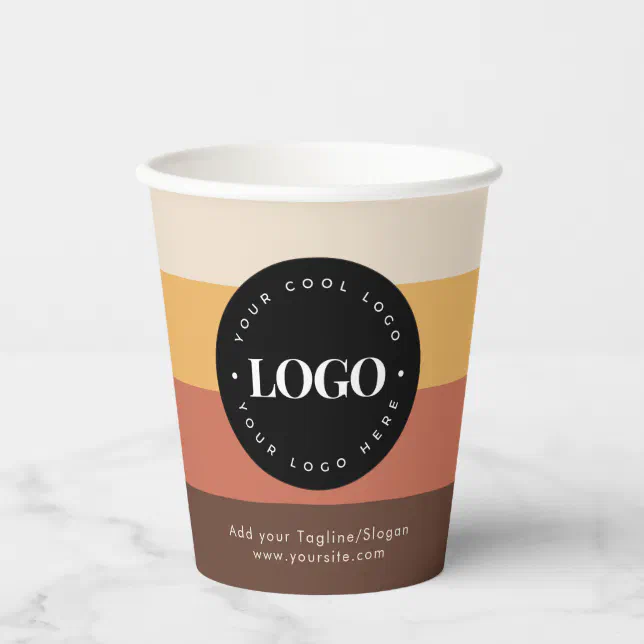 Custom Company Business Logo Retro Stripes 60s 70s Paper Cups | Zazzle