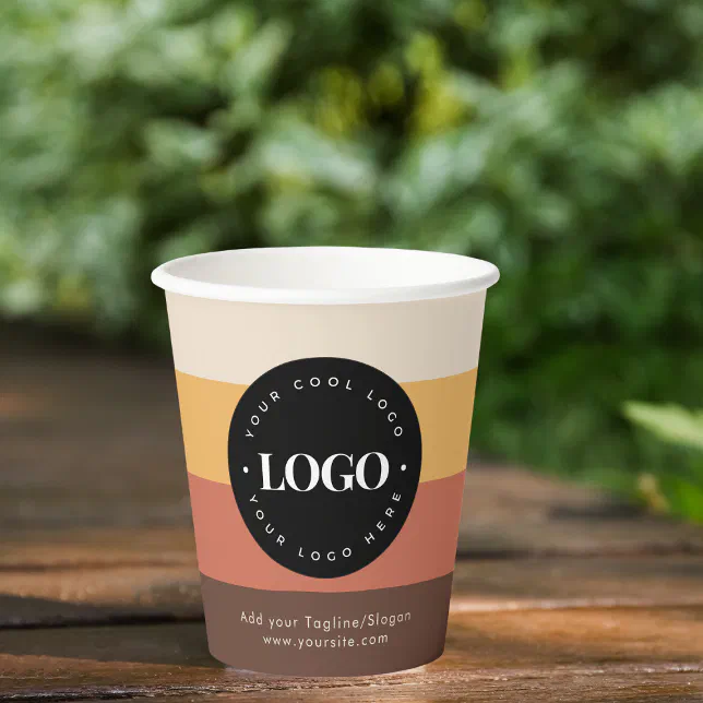 Custom Company Business Logo Retro Stripes 60s 70s Paper Cups | Zazzle