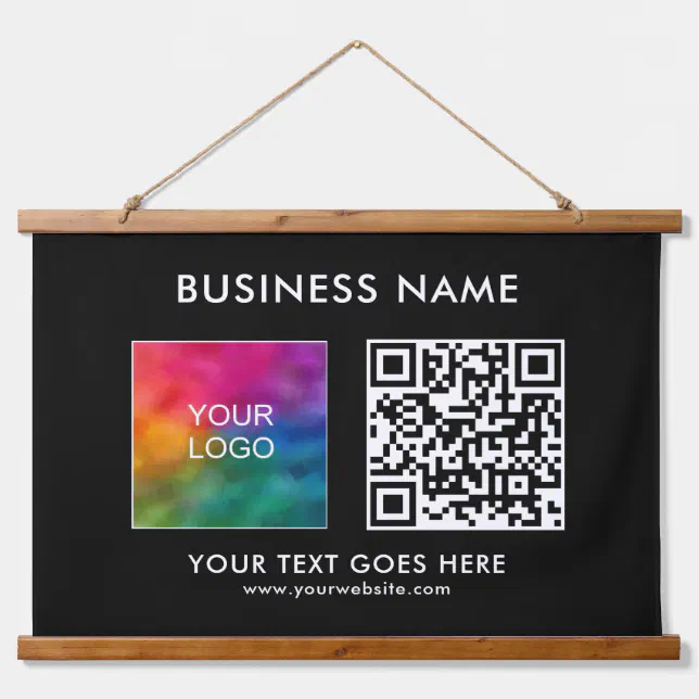 Custom Company Business QR Code Logo Text Hanging Tapestry | Zazzle