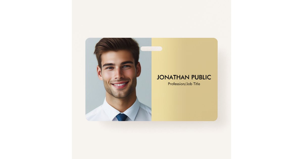 Custom Company Employee Photo Template Faux Gold Badge | Zazzle