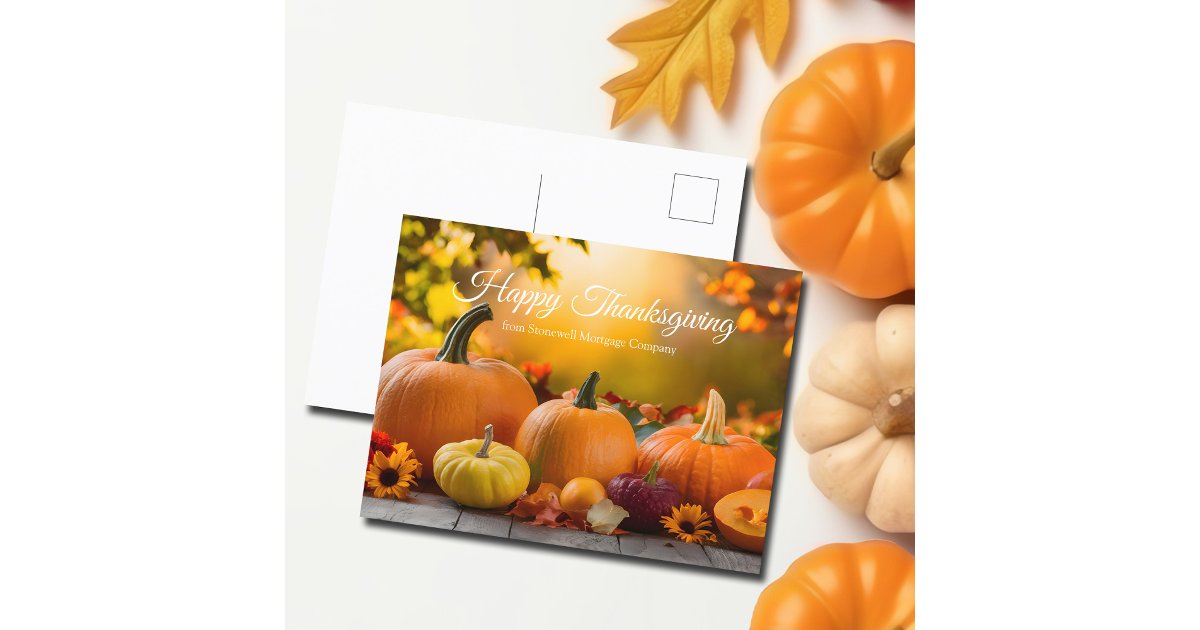 Custom Company Happy Thanksgiving Fall Pumpkin Holiday Postcard | Zazzle