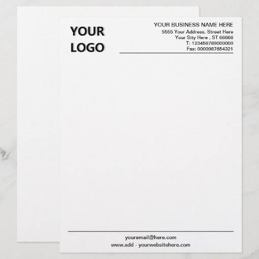 Custom Company Letterhead Your Logo Text Info | Zazzle