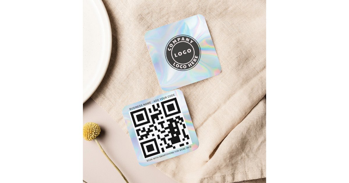 Custom Company Logo and QR Code Holographic Square Business Card | Zazzle