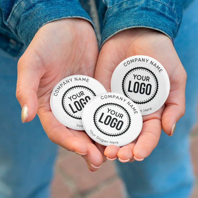 Custom Company Logo And Slogan With Promotional Button | Zazzle