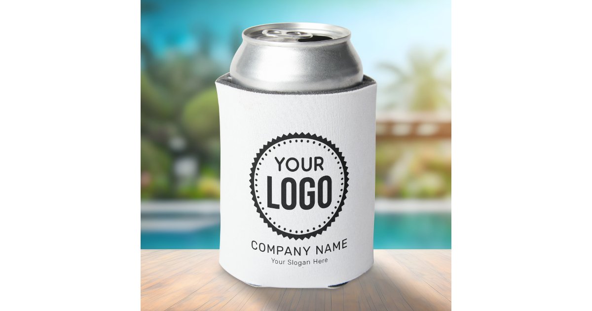Custom Company Logo And Slogan With Promotional Can Cooler | Zazzle