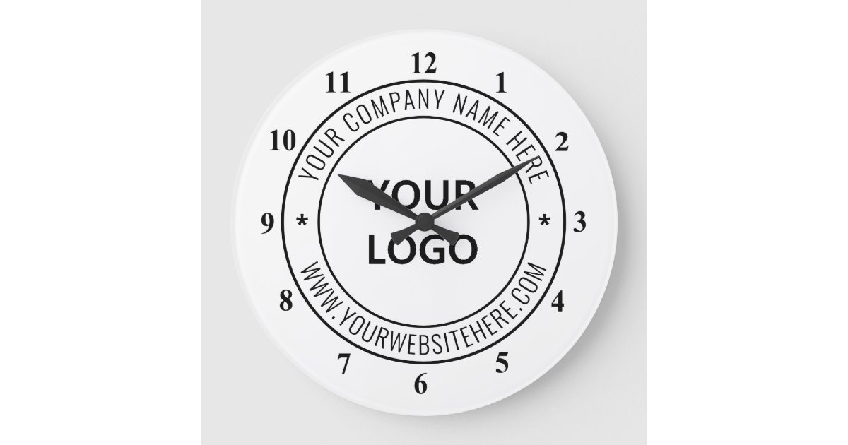 Custom Company Logo and Text Business Clock | Zazzle