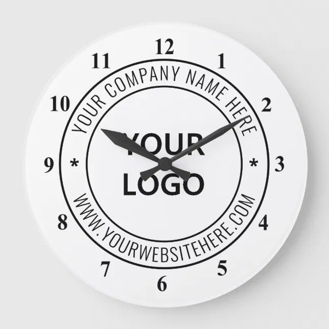 Custom Company Logo and Text Business Clock | Zazzle