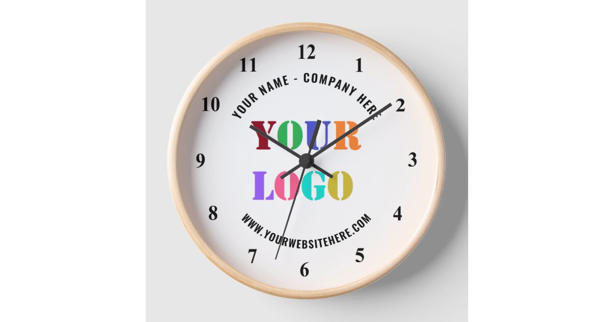 Custom Company Logo and Text Business Wall Clock | Zazzle