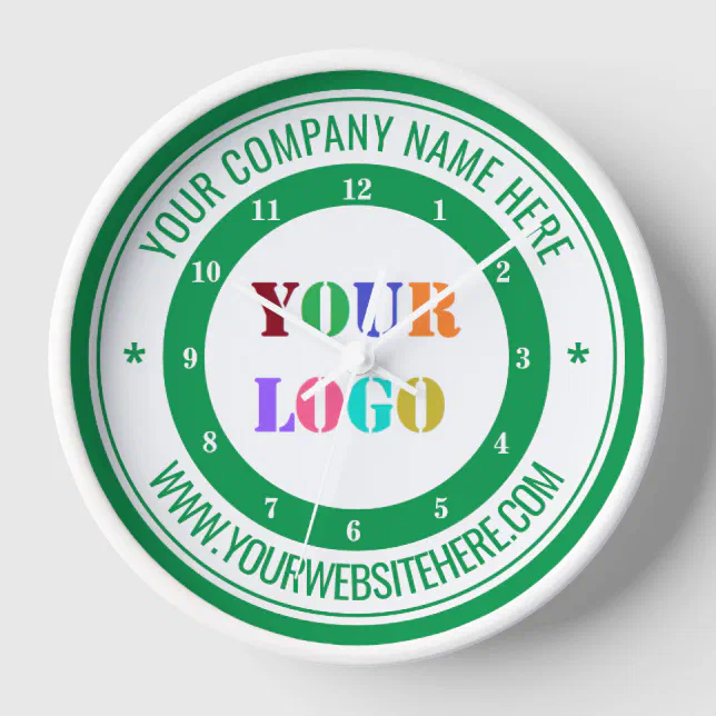 Custom Company Logo and Text Business Wall Clock | Zazzle