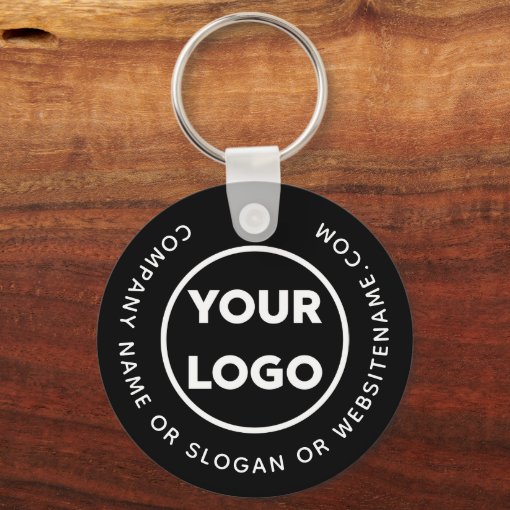 Custom Company Logo and Text on Black Keychain | Zazzle