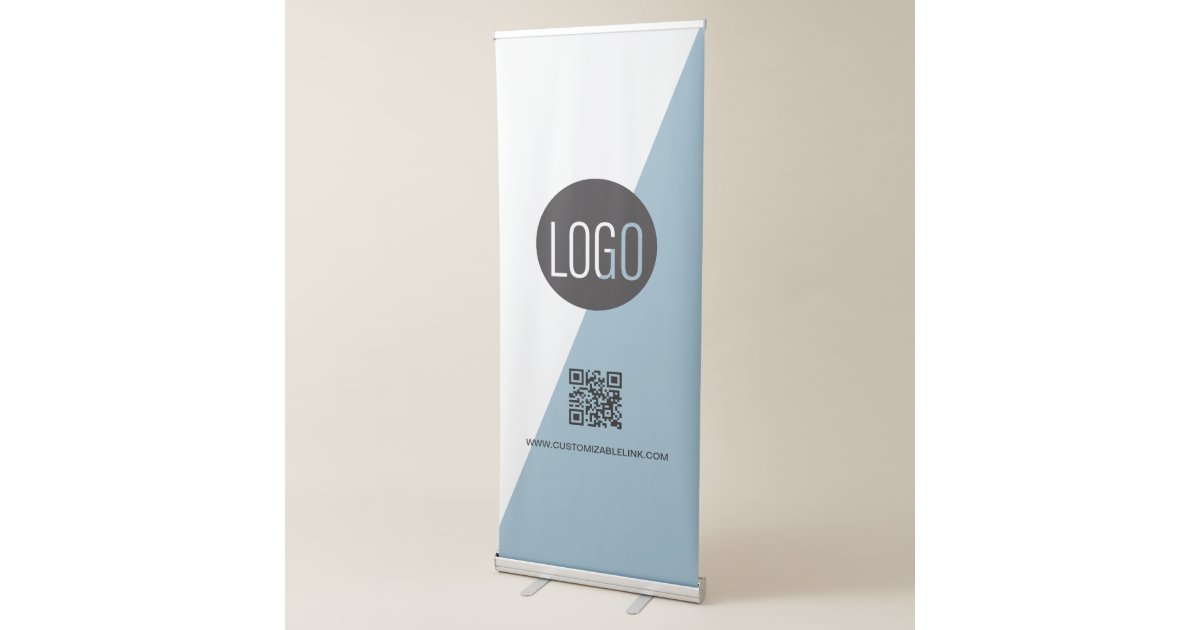 Custom Company logo blue white QR code Retractable Retractable Banner ...