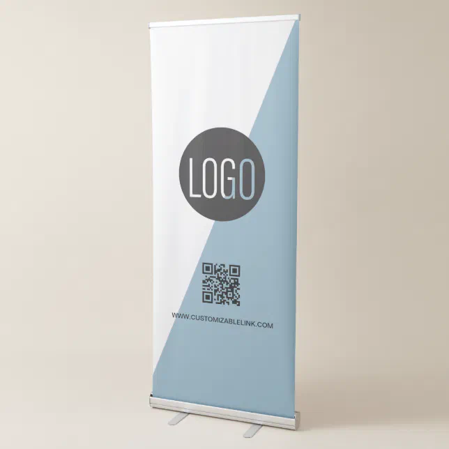 Custom Company logo blue white QR code Retractable Retractable Banner ...