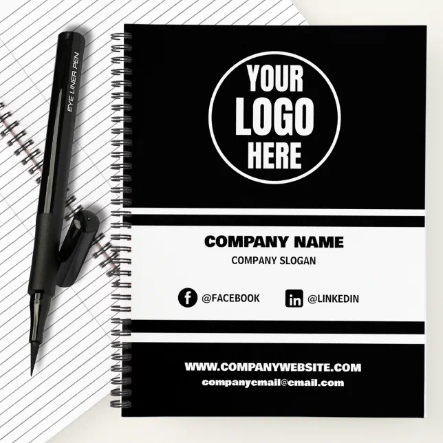 Custom Company Logo Business Branded Black & White Notebook | Zazzle