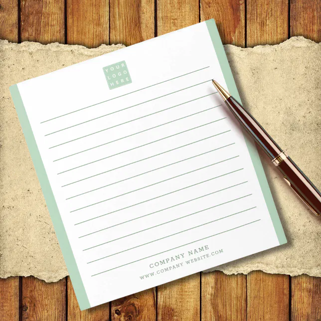 Custom Company Logo Business Name Green Border Notepad | Zazzle