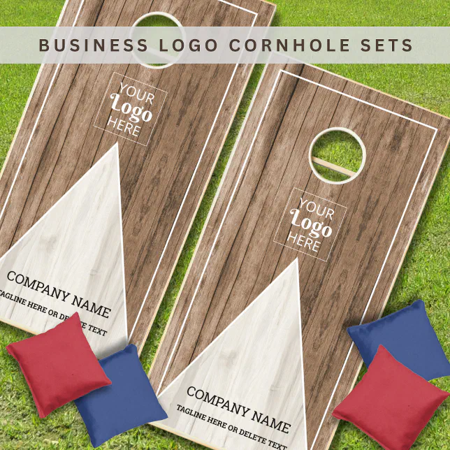Custom Company Logo Business Name Rustic Wood Cornhole Set | Zazzle