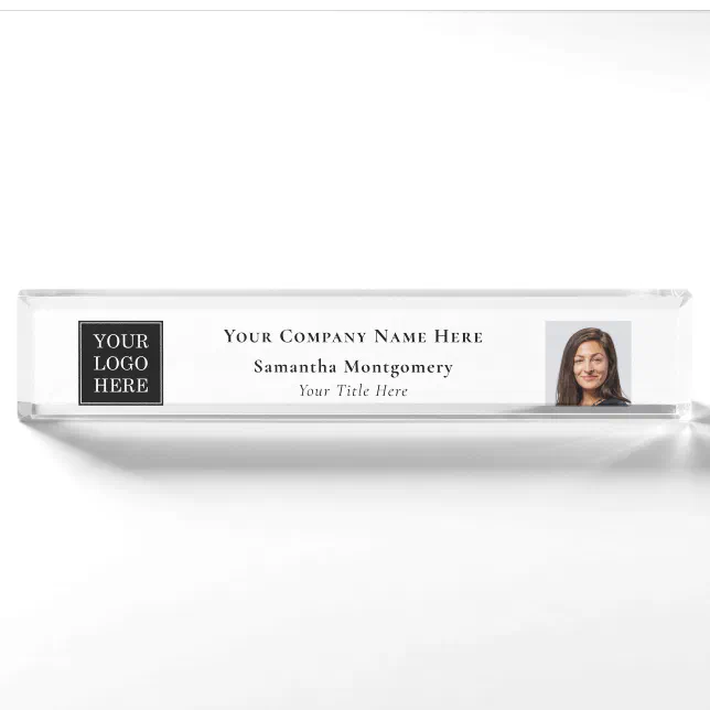 Custom Company Logo Business Name Title Photo Desk Name Plate | Zazzle