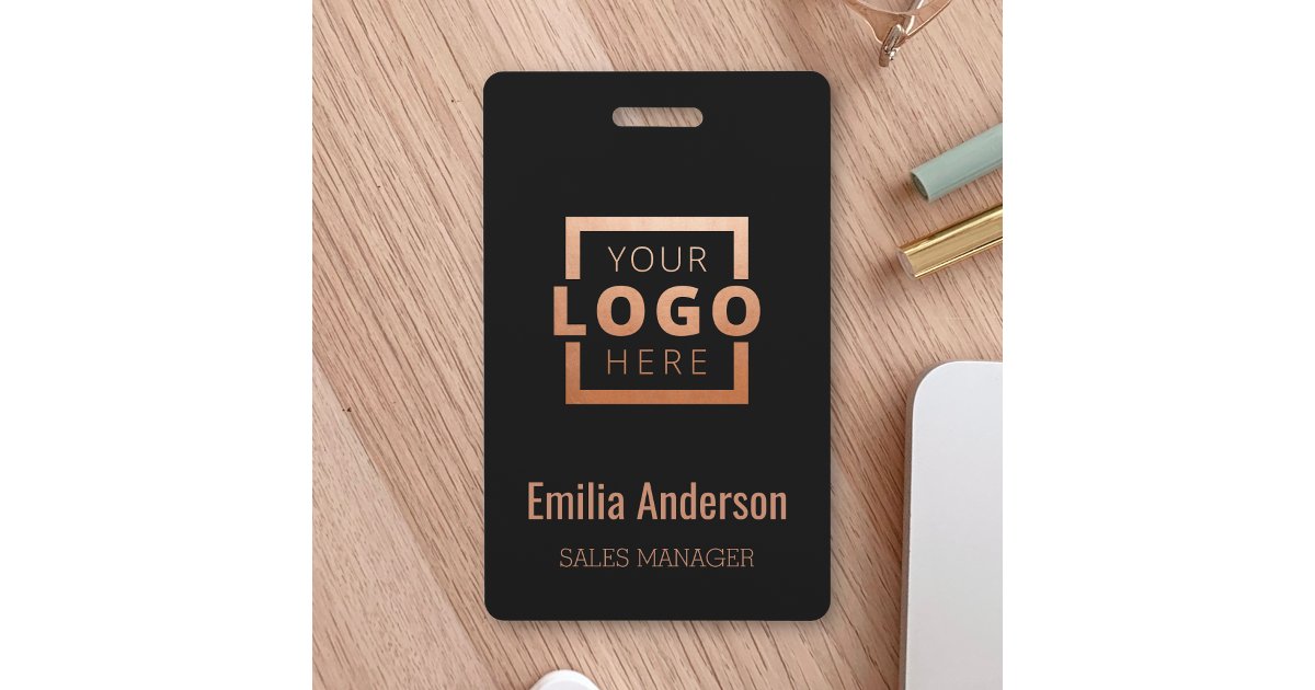 Custom Company Logo Copper Barcode Office Employee Badge | Zazzle