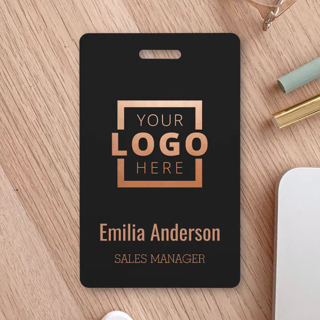 Custom Company Logo Copper Barcode Office Employee Badge | Zazzle