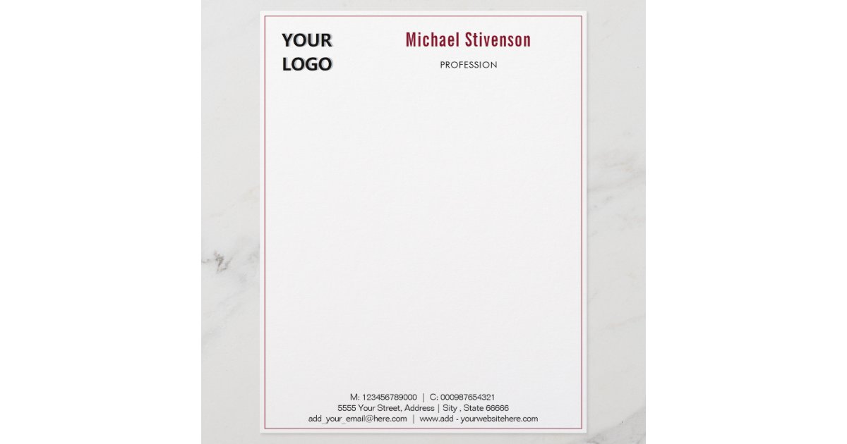 Custom Company Logo Name Text Info Letterhead | Zazzle