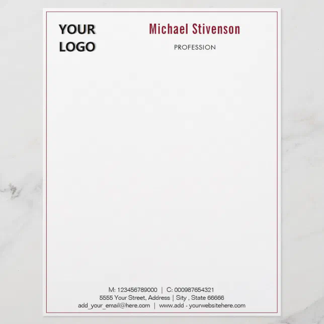 Custom Company Logo Name Text Info Letterhead | Zazzle