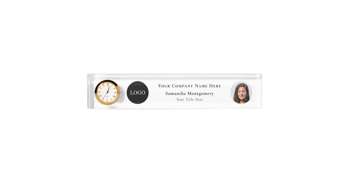 Custom Company Logo Photo Business Name Title Desk Name Plate | Zazzle