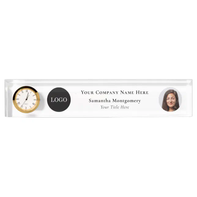 Custom Company Logo Photo Business Name Title Desk Name Plate | Zazzle