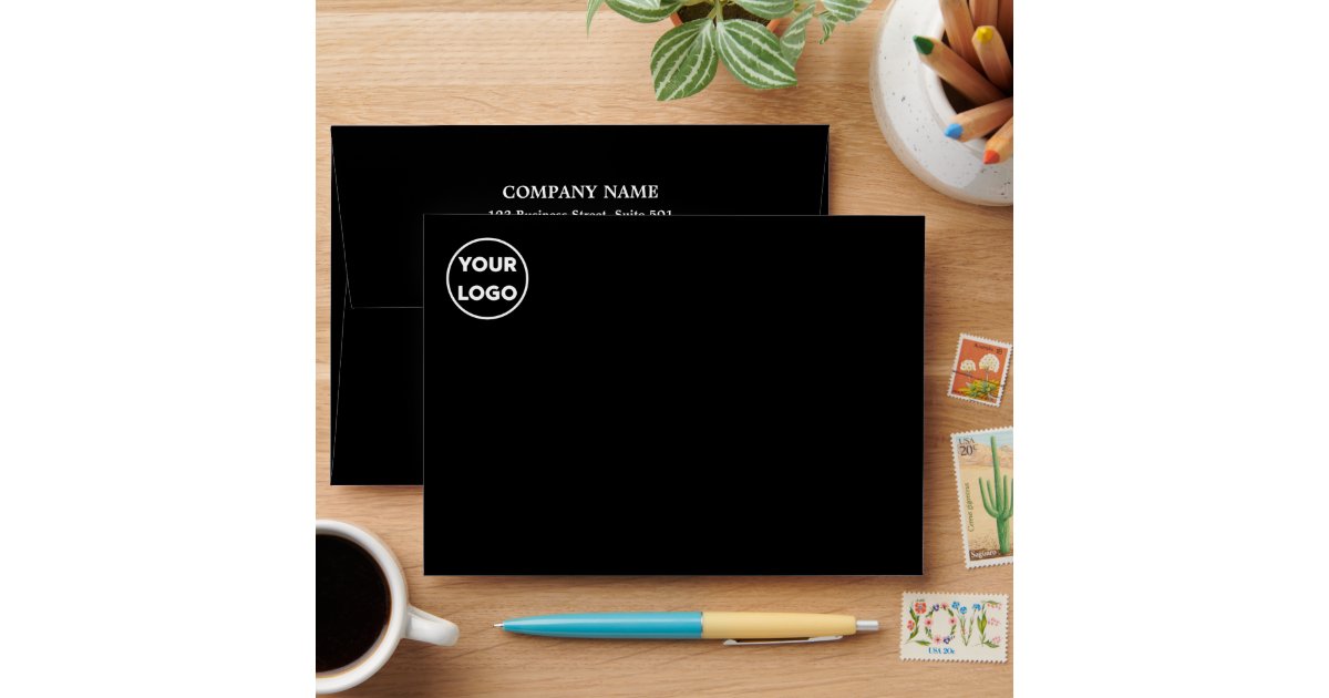 Custom Company Logo Printed Return Address Black Envelope | Zazzle