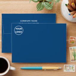 Custom Company Logo Printed Return Address Blue Envelope | Zazzle