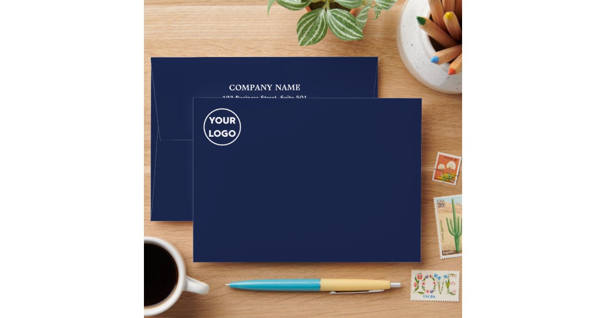 Custom Company Logo Printed Return Address Navy Envelope | Zazzle
