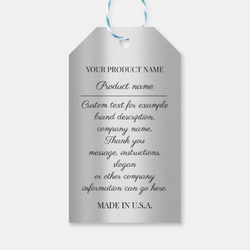 Custom Company Logo Product Description Silver Gift Tags | Zazzle