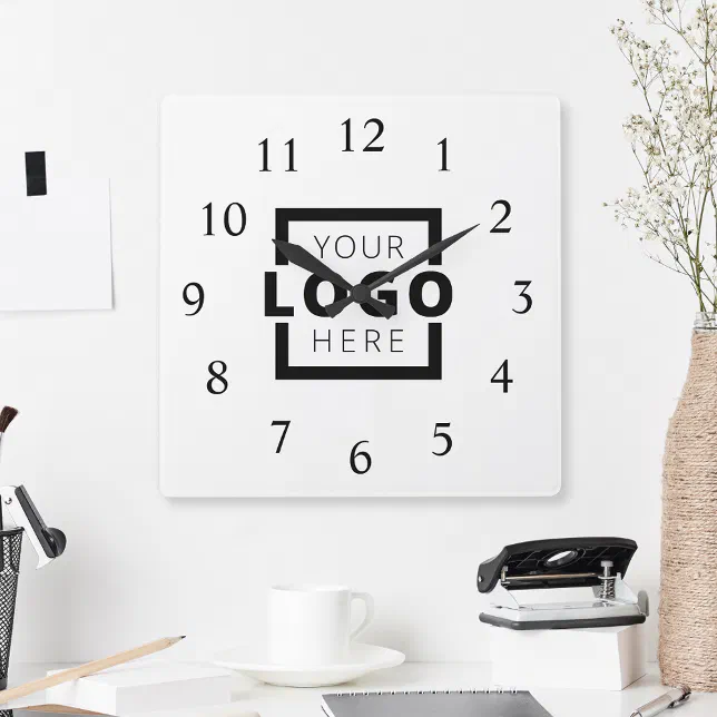 Custom Company Logo Promotional Branded Square Wall Clock | Zazzle