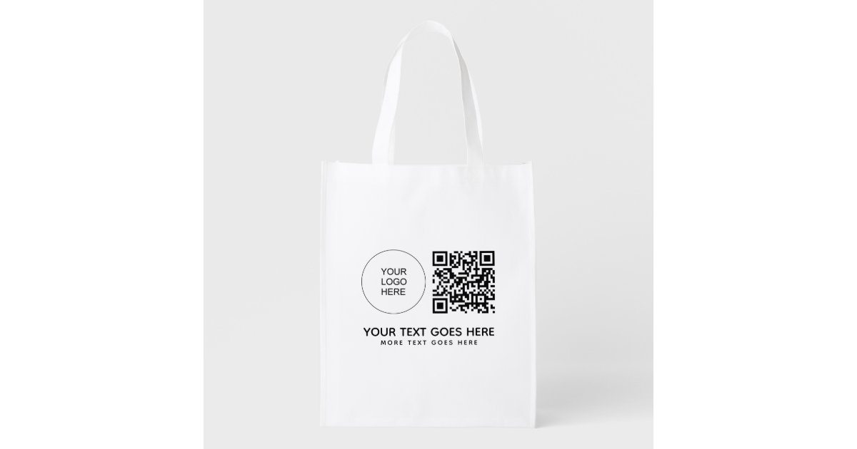 Custom Company Logo QR Code Front Print Grocery Grocery Bag | Zazzle