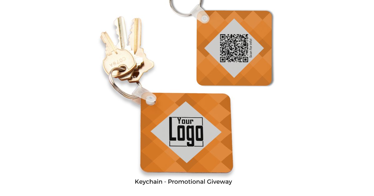 Custom Company Logo QR-code Orange & Gray Keychain | Zazzle