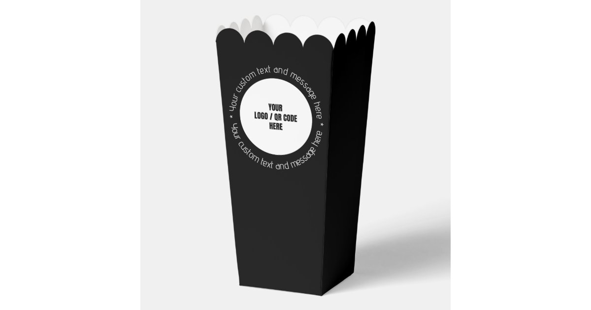 Custom Company Logo QR Code Text Black Popcorn Box | Zazzle