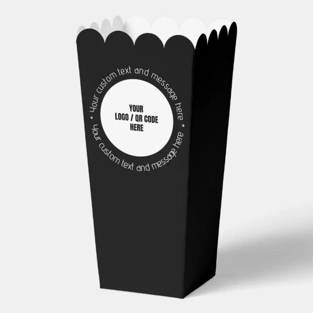 Custom Company Logo QR Code Text Black Popcorn Box | Zazzle