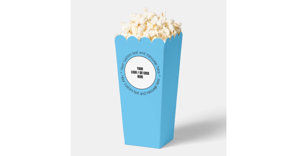 Custom Company Logo QR Code Text Blue Popcorn Box | Zazzle