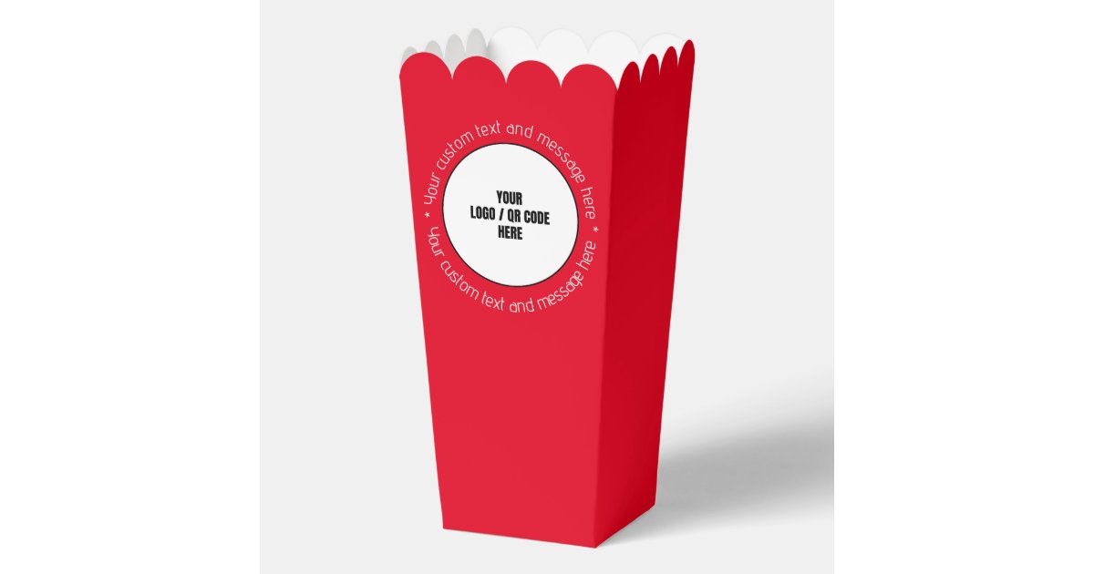 Custom Company Logo QR Code Text Red Popcorn Box | Zazzle